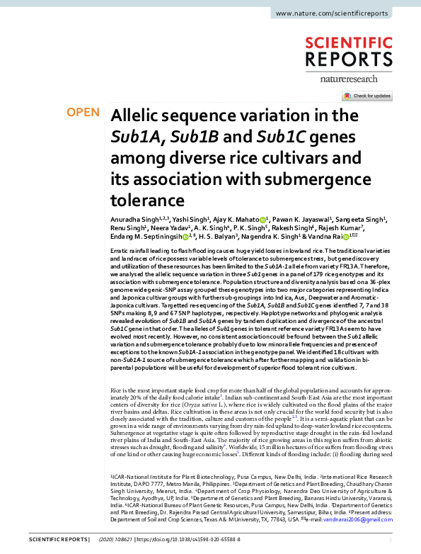(PDF) Allelic sequence variation in the Sub1A, Sub1B and Sub1C genes ...
