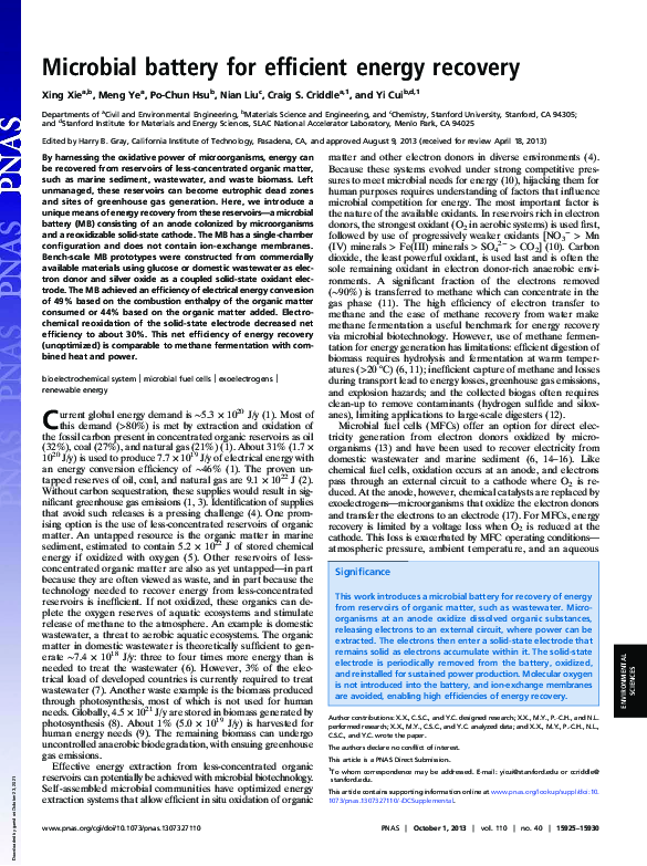 (PDF) Microbial battery for efficient energy recovery