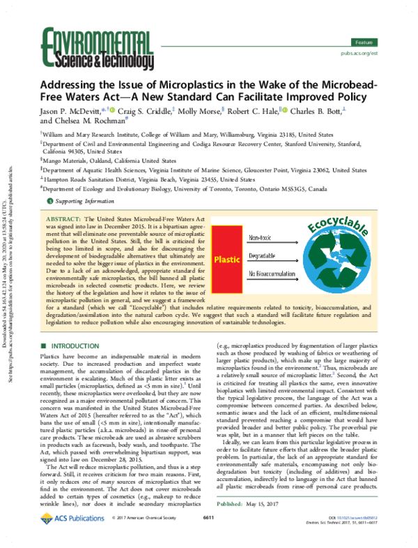 (PDF) Addressing the Issue of Microplastics in the Wake of the ...