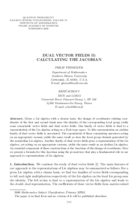 (PDF) Dual vector fields ii: calculating the Jacobian