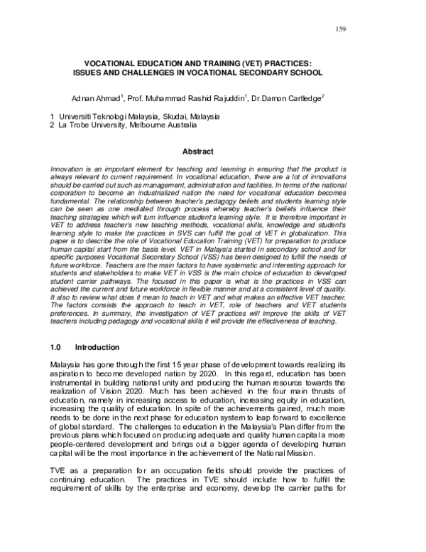 (PDF) Vocational Education and Training (Vet) Practices: Issues and ...