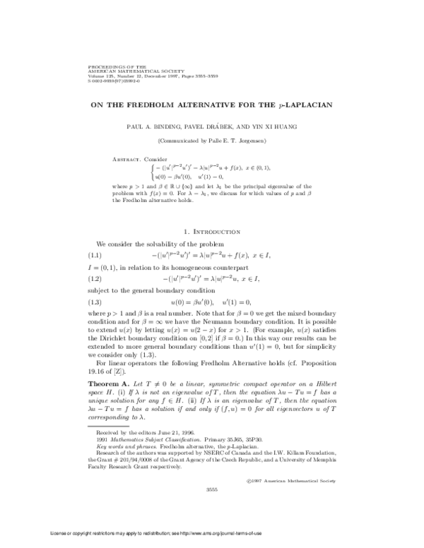 (PDF) On the Fredholm alternative for the p-Laplacian