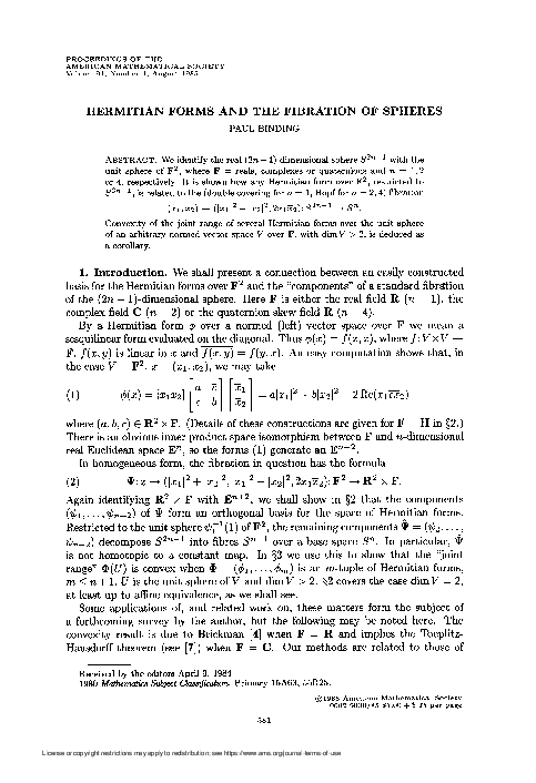 (PDF) Hermitian forms and the fibration of spheres