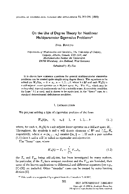 Pdf On The Use Of Degree Theory For Nonlinear Multiparameter