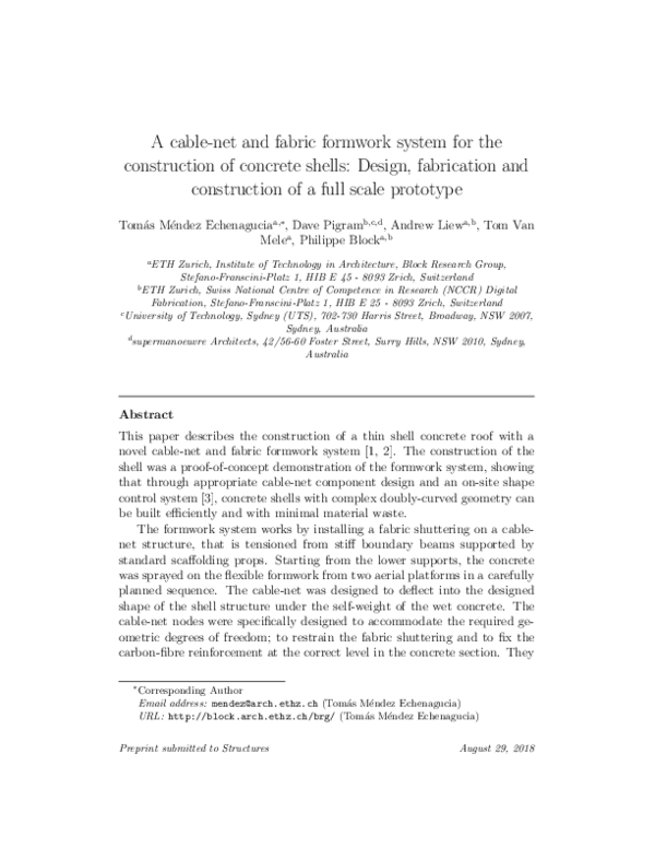 (PDF) A Cable-Net and Fabric Formwork System for the Construction of Concrete Shells: Design ...