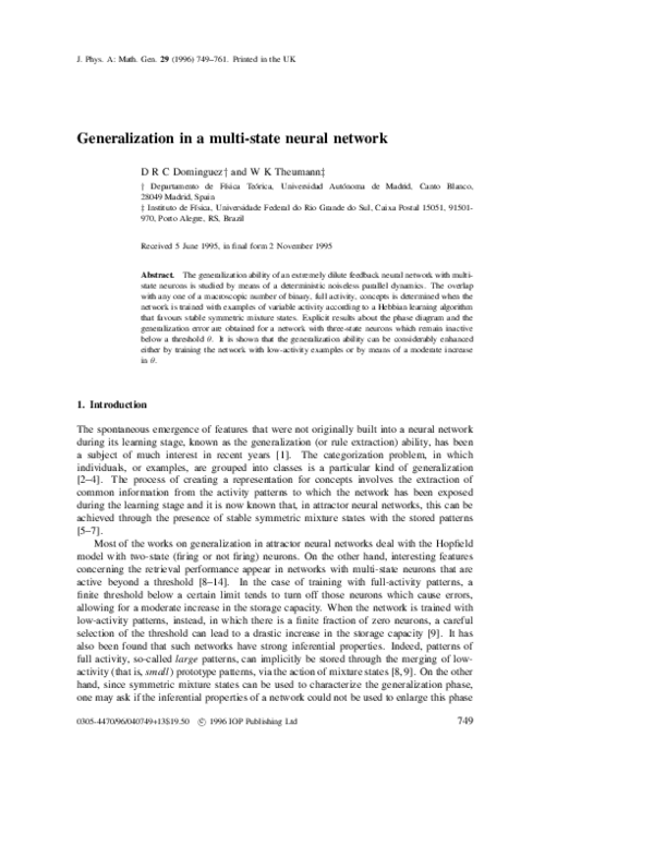 (PDF) Generalization in a multi-state neural network