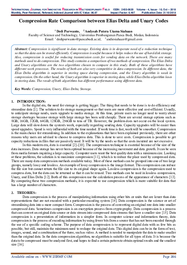 Pdf Compression Rate Comparison Between Elias Delta And Unary Codes 4187