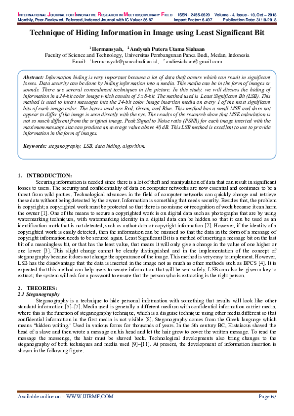 (PDF) Technique of Hiding Information in Image using Least Significant Bit