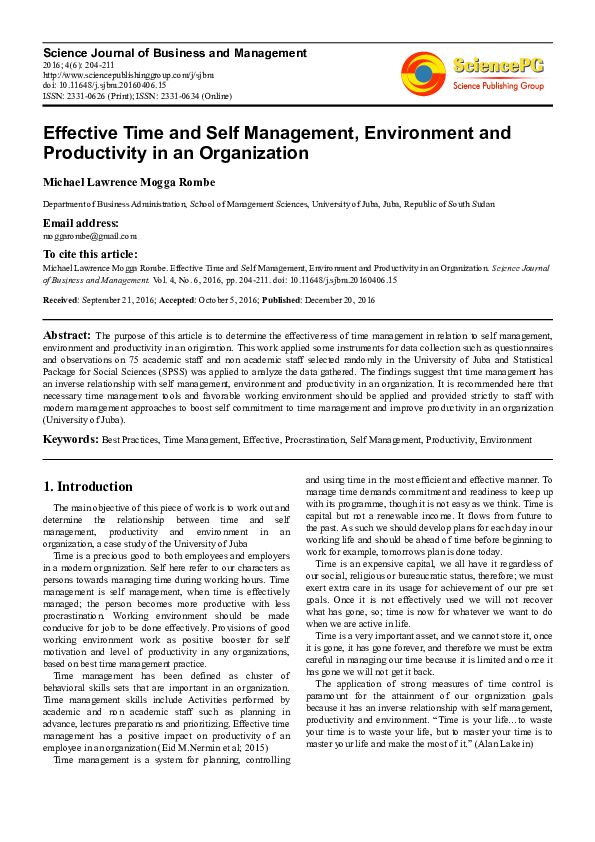 (PDF) Effective Time and Self Management, Environment and Productivity ...