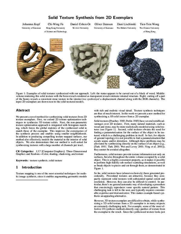 (PDF) Solid texture synthesis from 2D exemplars