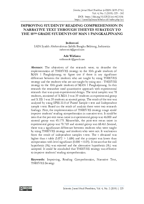 (PDF) Improving Students’ Reading Comprehension in Narrative Text ...