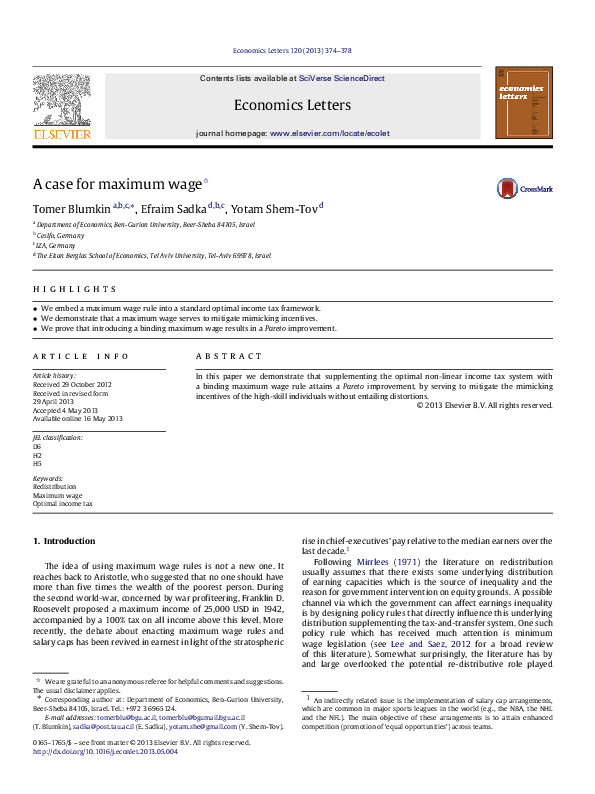 (PDF) A case for maximum wage