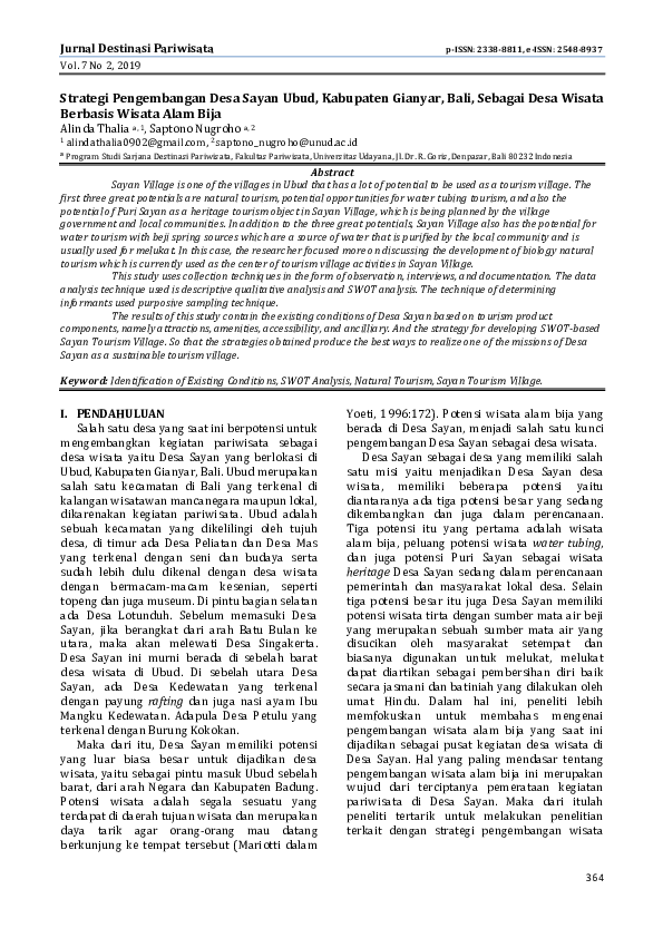 (PDF) Strategi Pengembangan Desa Sayan Ubud, Kabupaten Gianyar, Bali ...