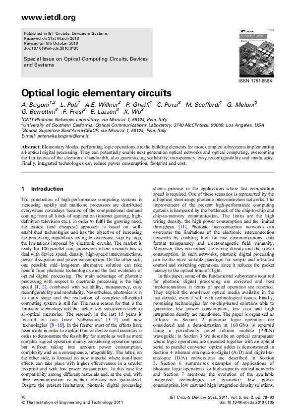 (PDF) Optical logic elementary circuits