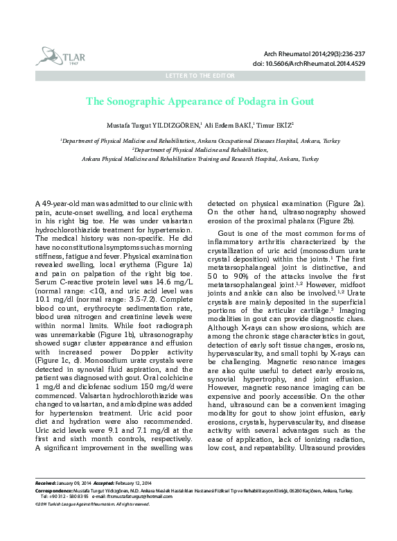 (PDF) The Sonographic Appearance of Podagra in Gout