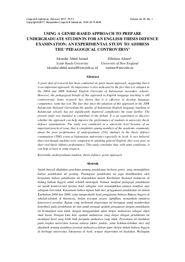 (PDF) Using a Genre-Based Approach to Prepare Undergraduate Students for an English Thesis ...