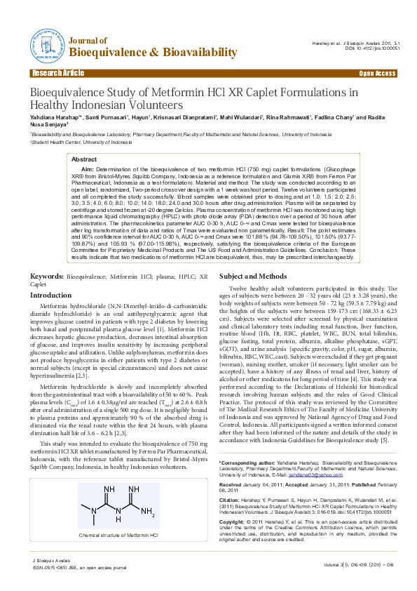 (PDF) Bioequivalence Study of Metformin HCl XR Caplet Formulations in ...