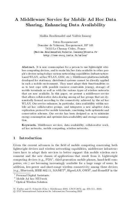 (PDF) Middleware Service for Mobile Ad Hoc Data Sharing, Enhancing Data Availability