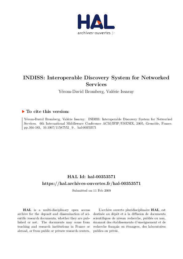 (PDF) INDISS: Interoperable Discovery System for Networked Services