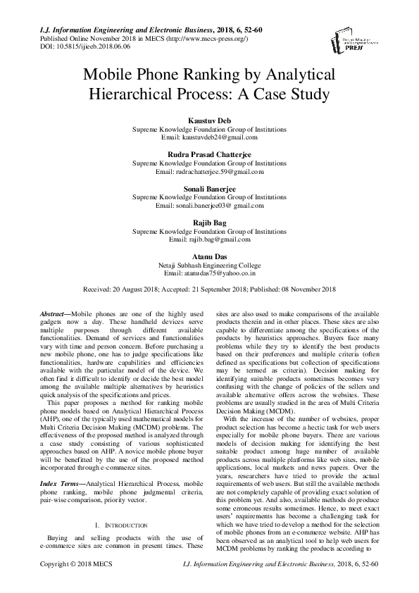 (PDF) Mobile Phone Ranking by Analytical Hierarchical Process: A Case Study