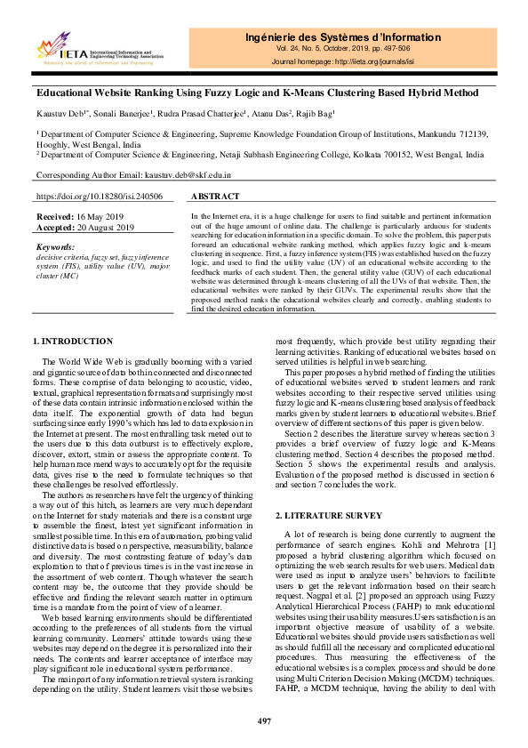 (PDF) Educational Website Ranking Using Fuzzy Logic and K-Means Clustering Based Hybrid Method