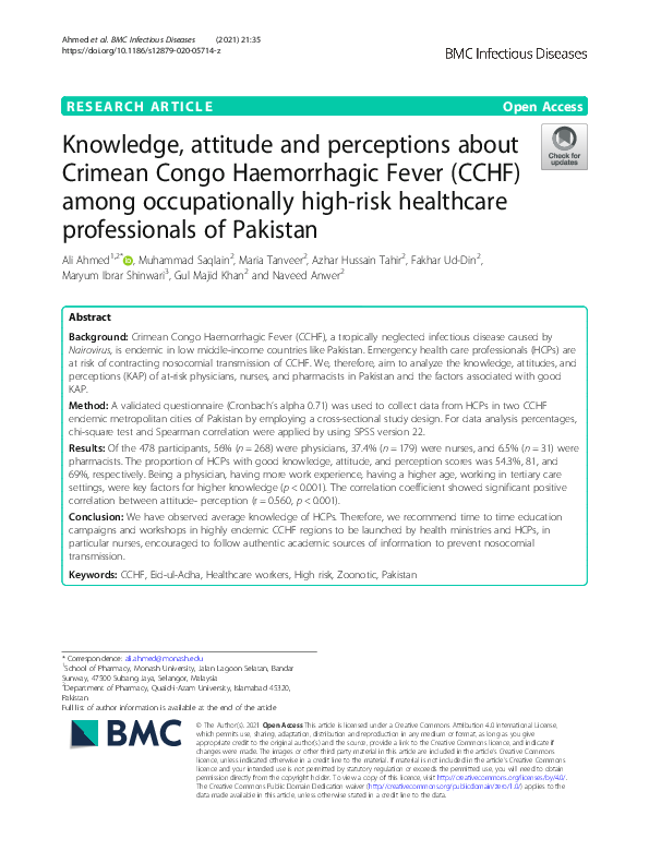 (PDF) Knowledge, attitude and perceptions about Crimean Congo ...