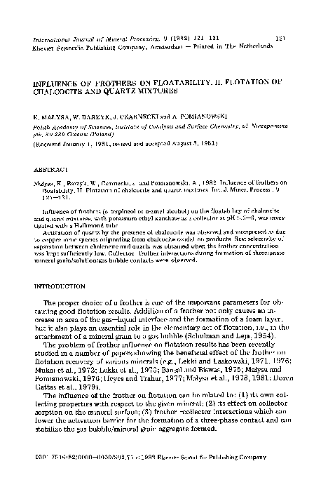 (PDF) Influence of frothers on floatability. II. Flotation of ...