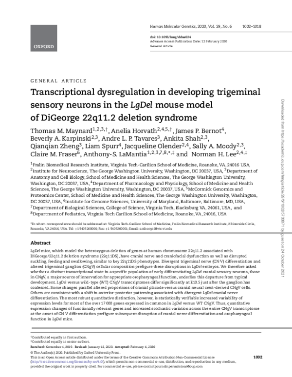 (PDF) Transcriptional dysregulation in developing trigeminal sensory ...