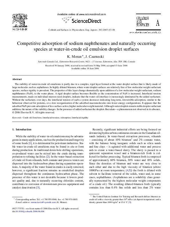 (PDF) Competitive adsorption of sodium naphthenates and naturally ...