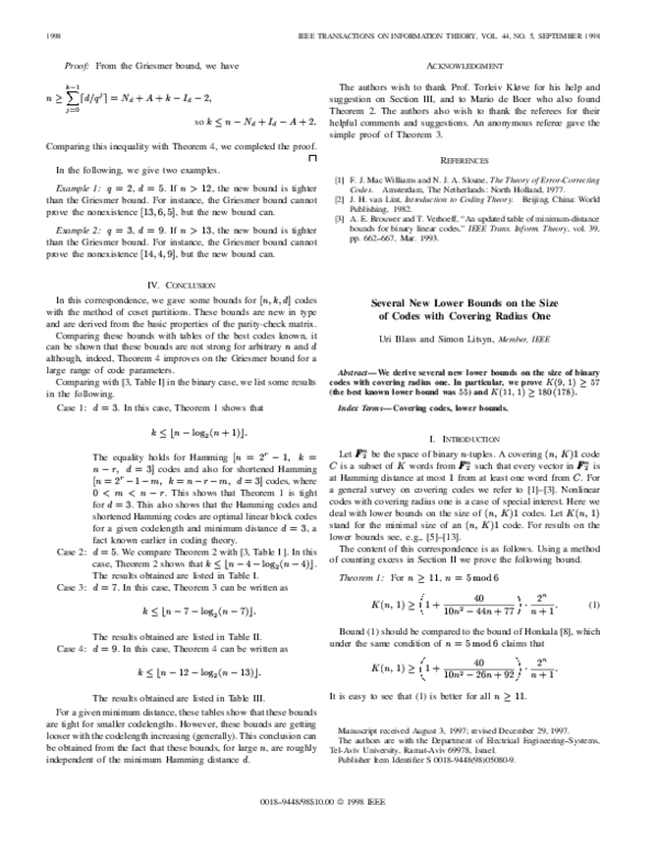 (PDF) Several new lower bounds on the size of codes with covering ...