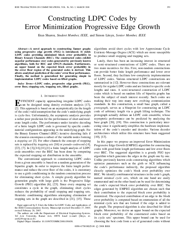 Constructing Ldpc Codes By Error Minimization Progressive Edge Growth 1852