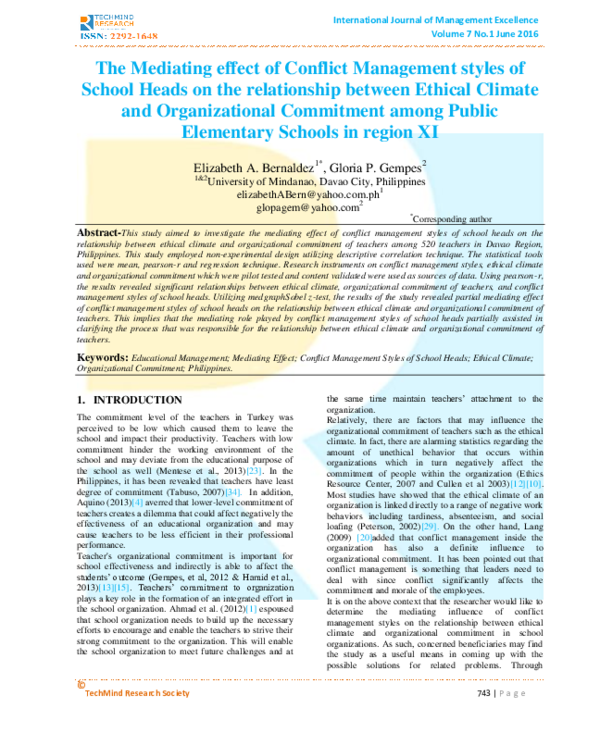 (PDF) The Mediating effect of Conflict Management styles of School ...