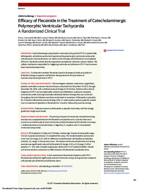 (PDF) Efficacy of Flecainide in the Treatment of Catecholaminergic ...