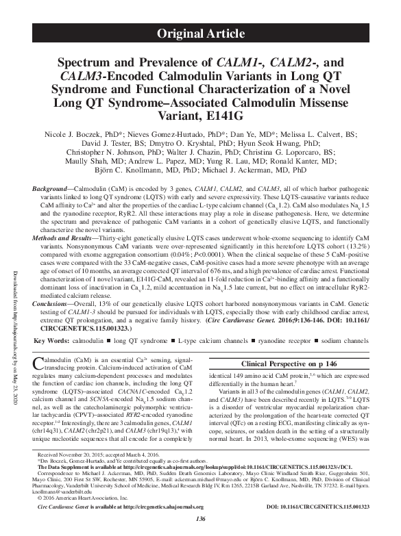 (PDF) Spectrum and Prevalence of CALM1-, CALM2-, and CALM3-Encoded ...
