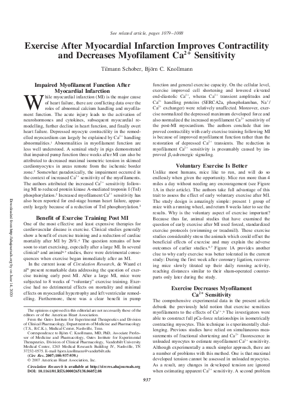 (PDF) Exercise After Myocardial Infarction Improves Contractility and ...