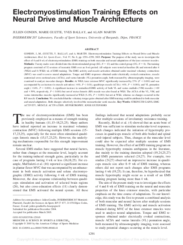 (PDF) Electromyostimulation Training Effects on Neural Drive and Muscle ...