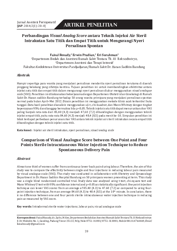 (PDF) Perbandingan Visual Analog Score antara Teknik Injeksi Air Steril ...