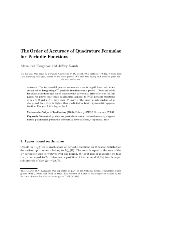 (PDF) The order of accuracy of quadrature formulae for periodic functions