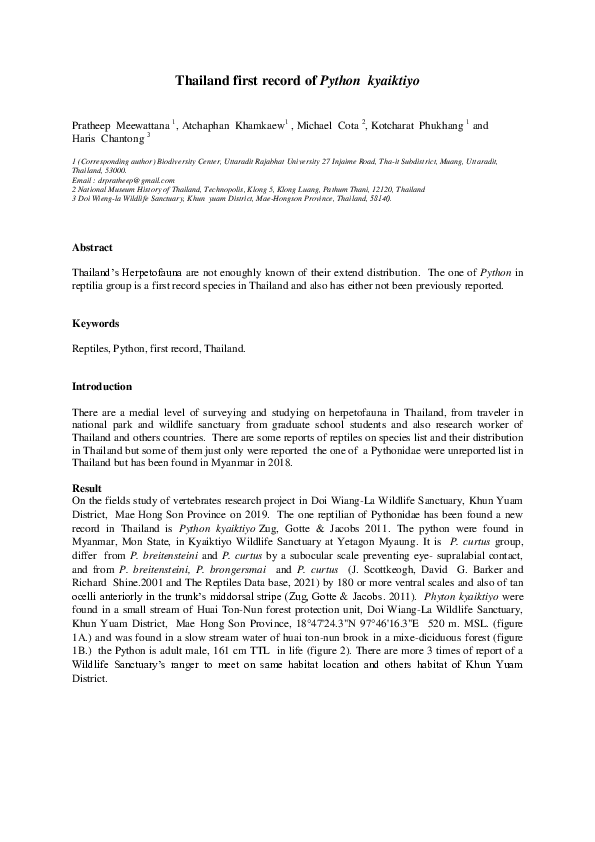 (PDF) Python kyaiktiyo ; first record of Thailand