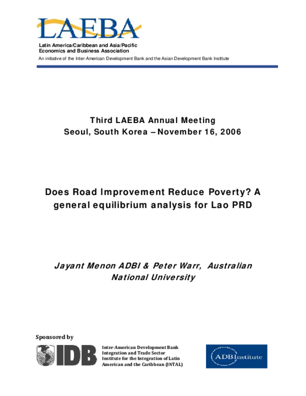 (PDF) Does Road Improvement Reduce Poverty?: A General Equilibrium ...
