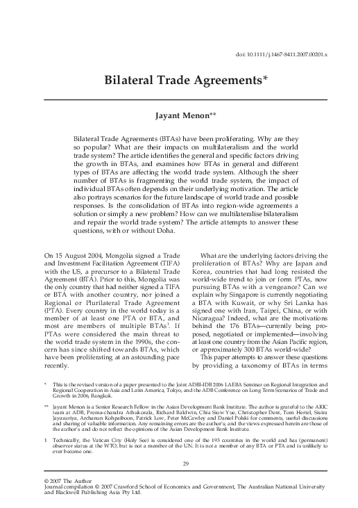 (PDF) Bilateral Trade Agreements