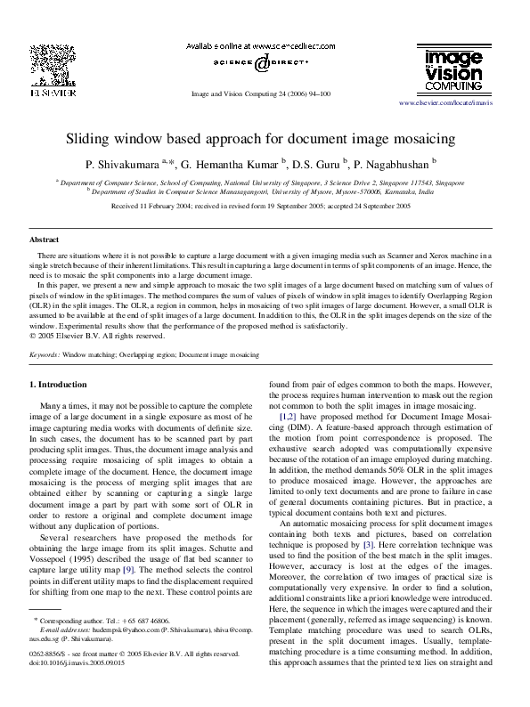 (PDF) Sliding window based approach for document image mosaicing