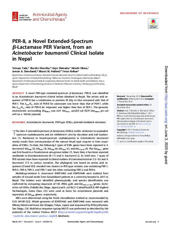 (PDF) PER-8, a Novel Extended-Spectrum β-Lactamase PER Variant, from an ...