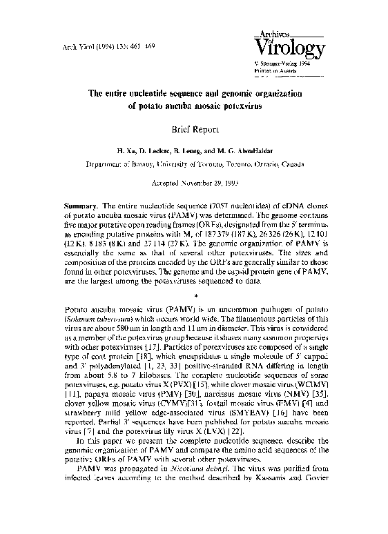 (PDF) The entire nucleotide sequence and genomic organization of potato ...