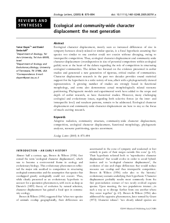 (PDF) Ecological and community-wide character displacement: the next ...