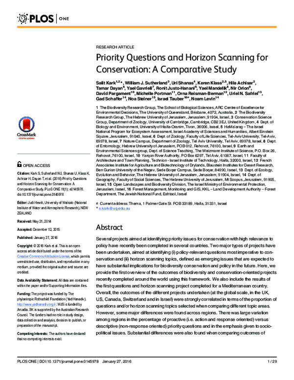 (PDF) Priority Questions and Horizon Scanning for Conservation: A ...