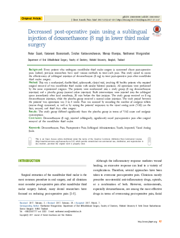 (PDF) Decreased post-operative pain using a sublingual injection of ...