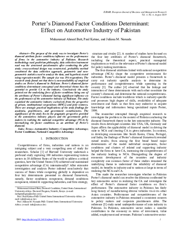 (PDF) Porter’s Diamond Factor Conditions Determinant: Effect on ...