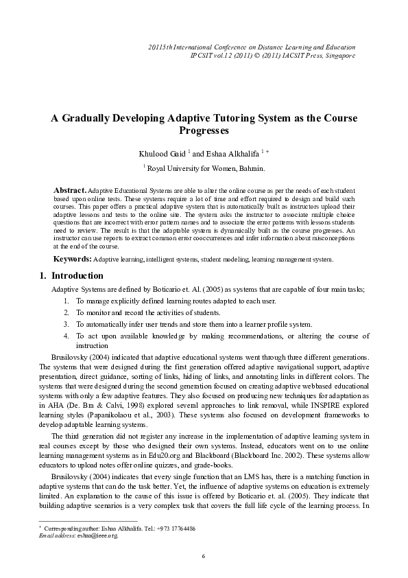 Pdf A Gradually Developing Adaptive Tutoring System As The Course Progresses