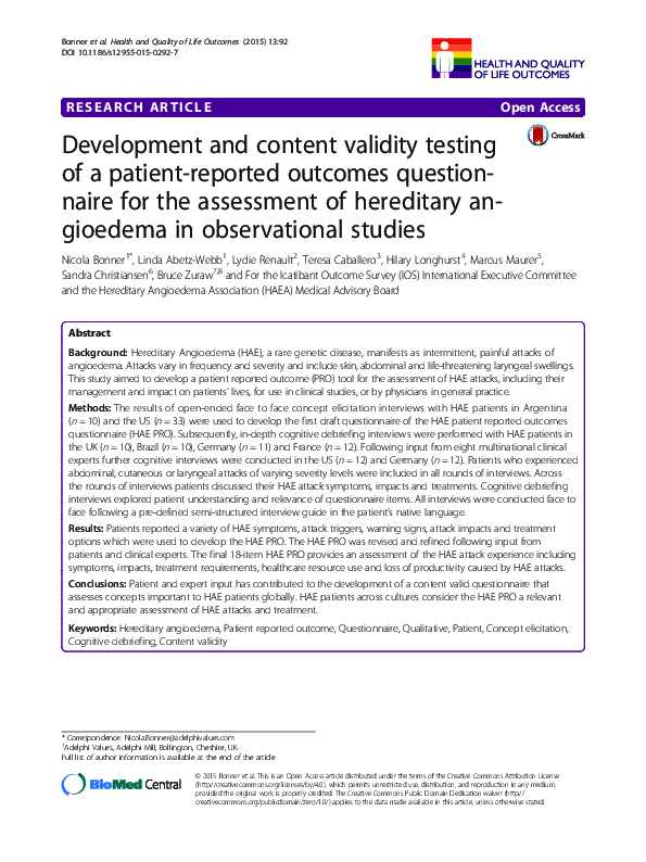 (PDF) Development and content validity testing of a patient-reported ...